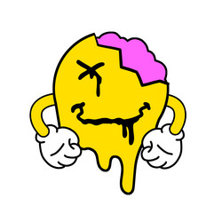 Acid smile face with brain Royalty Free Vector Image
