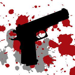 Shotgun hole bullet red blood splatters Royalty Free Vector