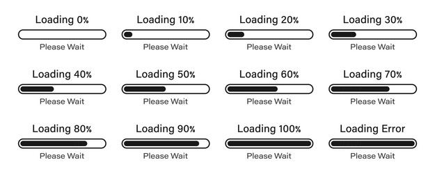 Loading please wait symbol icon set in black Vector Image