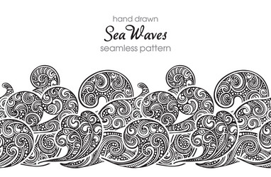 Seamless border pattern with hand drawn doodle sea