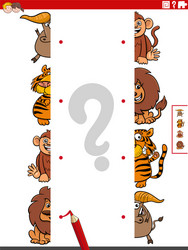 Match halves pictures with safari animals Vector Image