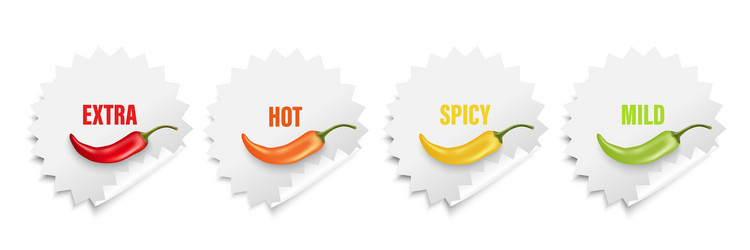 Realistic round stickers with spicy chili Vector Image