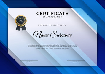 Certificate of achievement blue template design Vector Image