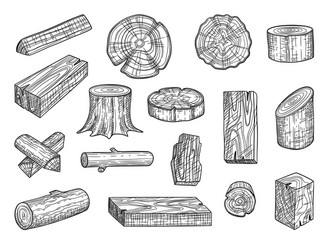 Wooden trunks vintage drawn lumber stacked oak Vector Image