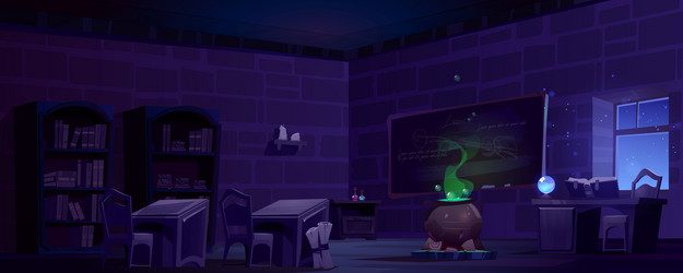 Magic school classroom at night Royalty Free Vector Image