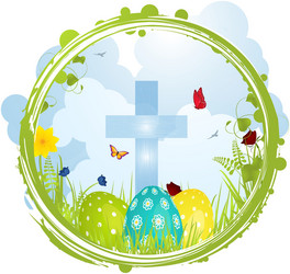 Easter border with eggs grass and butterfly Vector Image