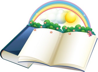 A book with rainbow at the forest Royalty Free Vector Image