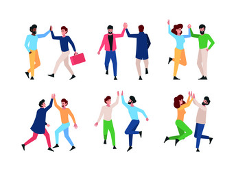 High five man greeting boy happy people cartoon Vector Image