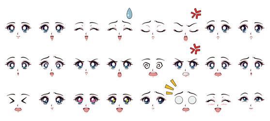Manga expression anime girl facial expressions Vector Image