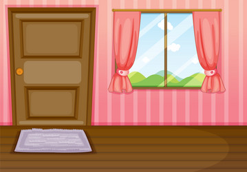 Cartoon wooden old window home interior Royalty Free Vector