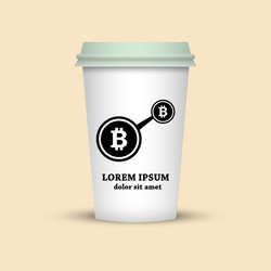 Cryptocurrency coffee cup bitcoin sign Royalty Free Vector