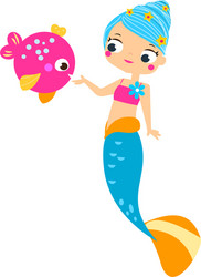Cute mermaid with jellyfish cartoon character Vector Image