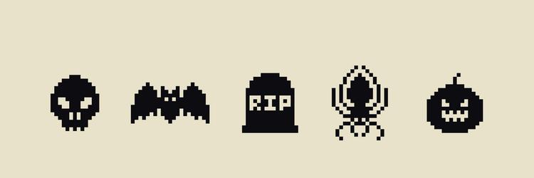 Pixel art halloween icons and objects 8-bit Vector Image