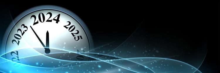 New year 2024 countdown clock over silver Vector Image