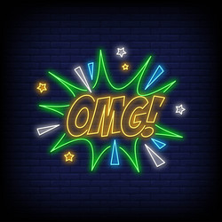 Omg neon signs style text Royalty Free Vector Image
