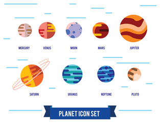 Flat icon set of solar system planets Royalty Free Vector