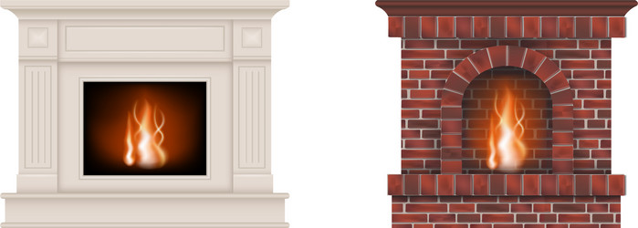 Fireplace with burning fire isolated on white Vector Image