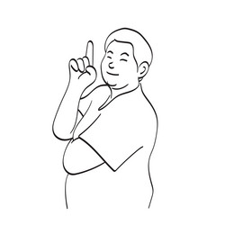 Line art smiling fat man arm raising up showing Vector Image