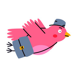 Pink bird carry letter envelope flying with post Vector Image