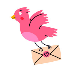Pink bird carry letter envelope flying with post Vector Image