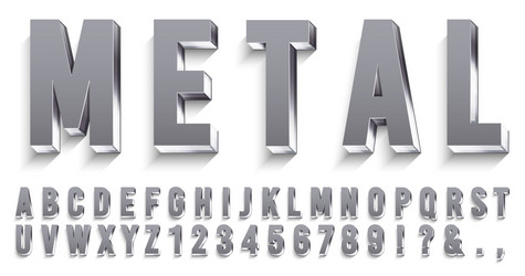 Chrome metal font steel metallic alphabet Vector Image