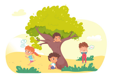 Little kids playing hide and seek in park Vector Image
