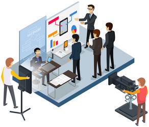Process of filming in pavilion with actors Vector Image