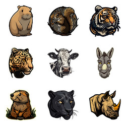 Animals flat icon set isolated on white background