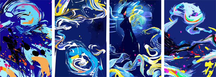 Blue abstract background with gold doodle paint Vector Image