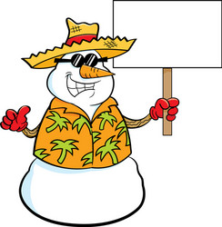 Cartoon snowman running and holding a sign Vector Image