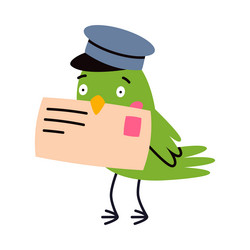 Green bird carry letter envelope flying with post Vector Image