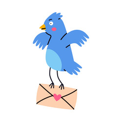 Blue bird carry letter envelope flying with post Vector Image