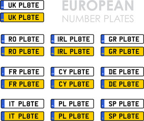 Car license plates alphabet vehicle registration Vector Image