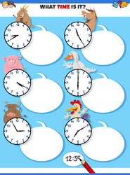 Telling time educational task with kid characters Vector Image