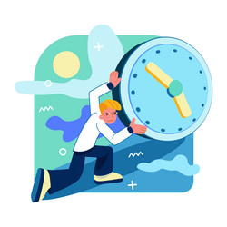 Young male pushes the clock forward effective Vector Image