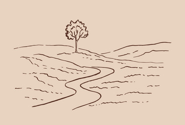 Rural landscape with road and tree hand drawn Vector Image