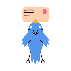 Blue bird carry letter envelope flying with post Vector Image