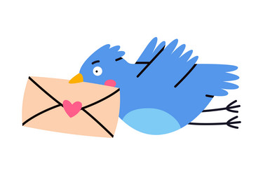 Blue bird carry letter envelope flying with post Vector Image