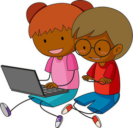 Kids using laptop with education icons Royalty Free Vector