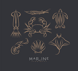Filigree swirl marine creatures beige Royalty Free Vector