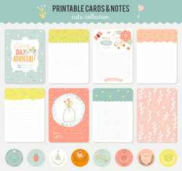 Set of cards notes and stickers with cute Vector Image