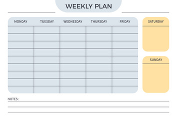 Weekly plan card template for notes Royalty Free Vector