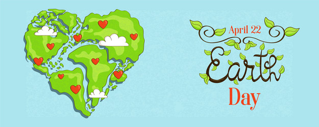 Happy earth day world map heart shape banner Vector Image
