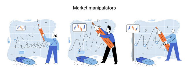 Stock market manipulation characters analyzing Vector Image