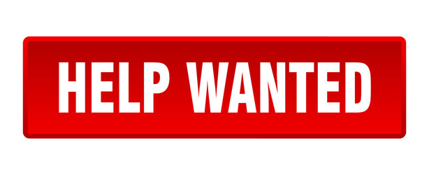 Help wanted sign wanted rounded red sticker Vector Image