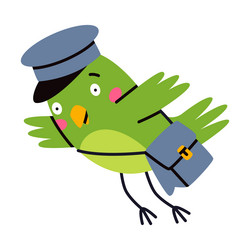 Green bird carry letter envelope flying with post Vector Image