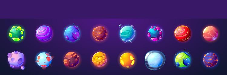 Alien space planets cartoon design elements set Vector Image