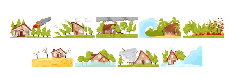 Natural disaster and catastrophe with house damage