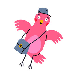 Pink bird carry letter envelope flying with post Vector Image