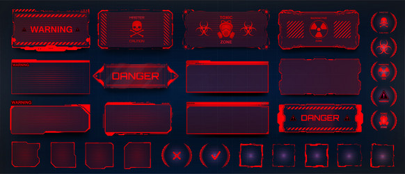Danger and dangerous zone warning red frames hud Vector Image